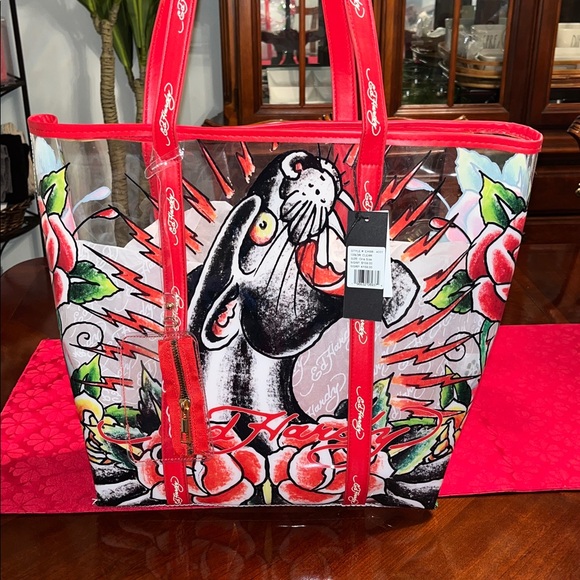 Ed Hardy | Bags | Ed Hardy Nwt 59 Msrp Clear Pvc Vibrant Red And Black ...
